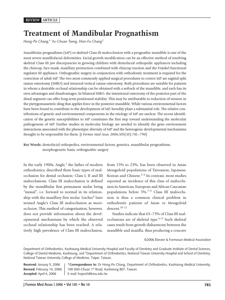 Chang HP - Treatment of Mandibular Prognathism | PDF