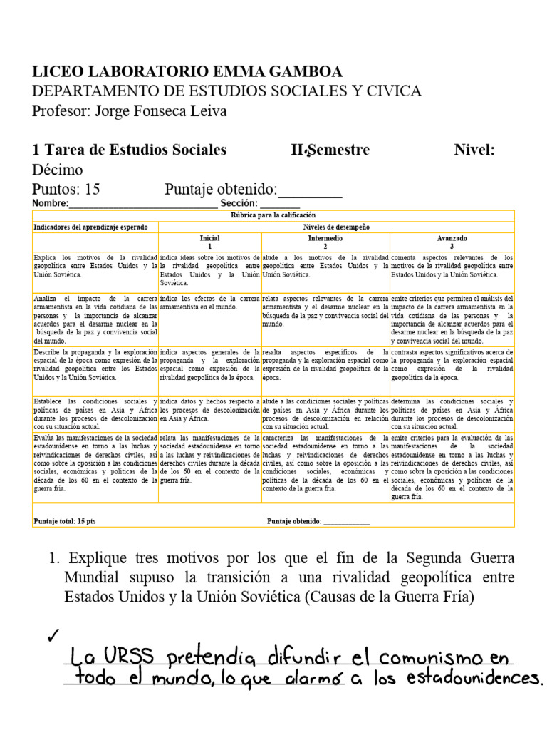 TAREA Soc 1 Décimo II SEMESTRE | PDF