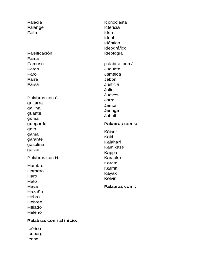 10 Palabras Con Cada Letra Del Abc | PDF