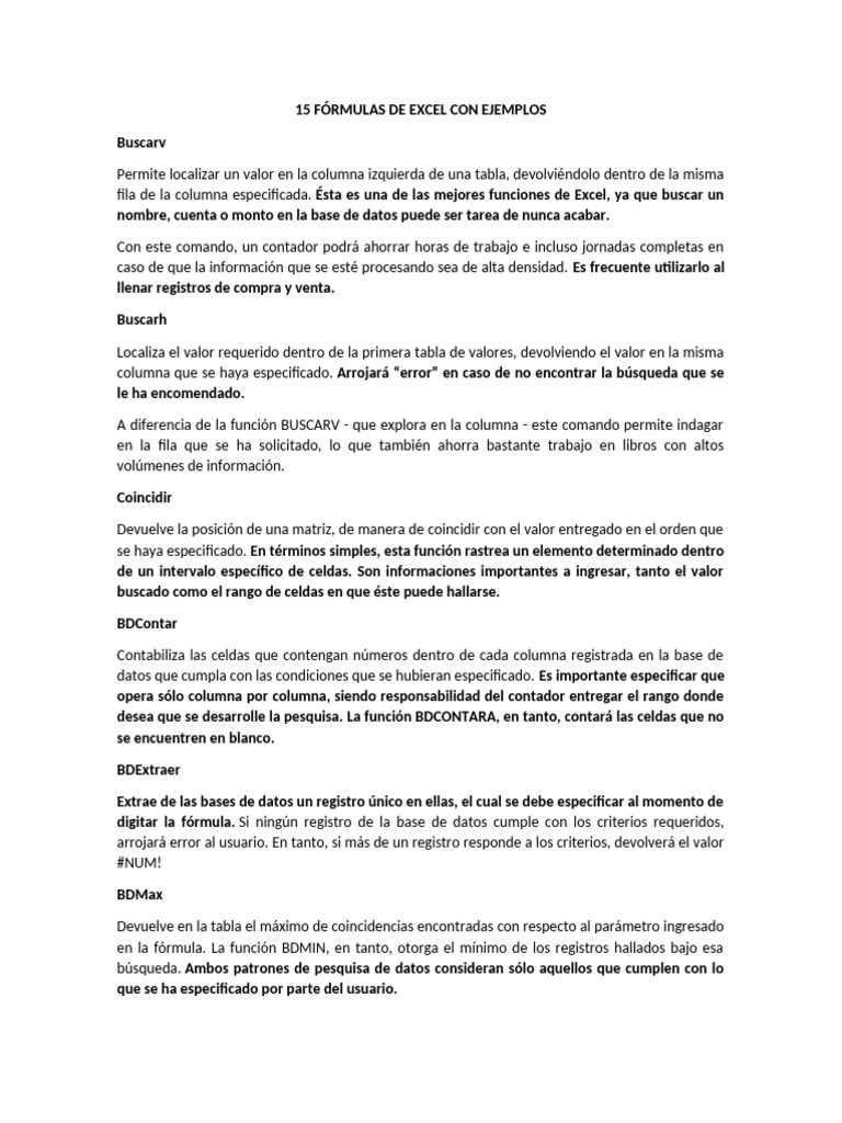 15 Fórmulas De Excel Con Ejemplos Pdf 0812
