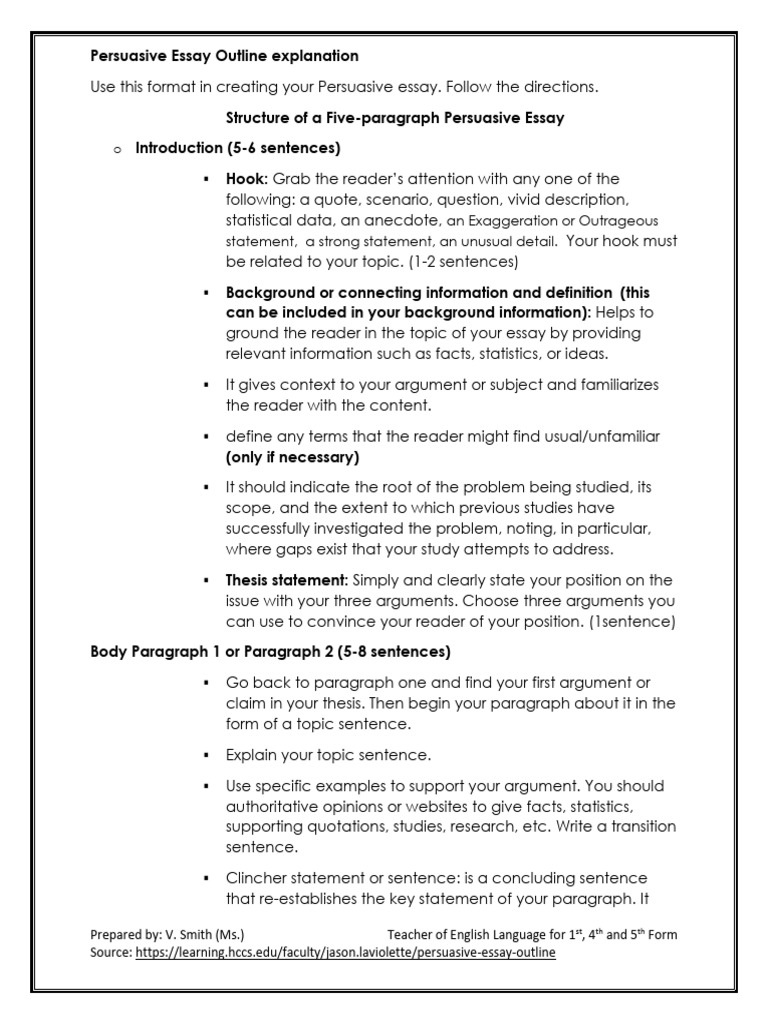 Persuasive Essay Outline Explanation | PDF