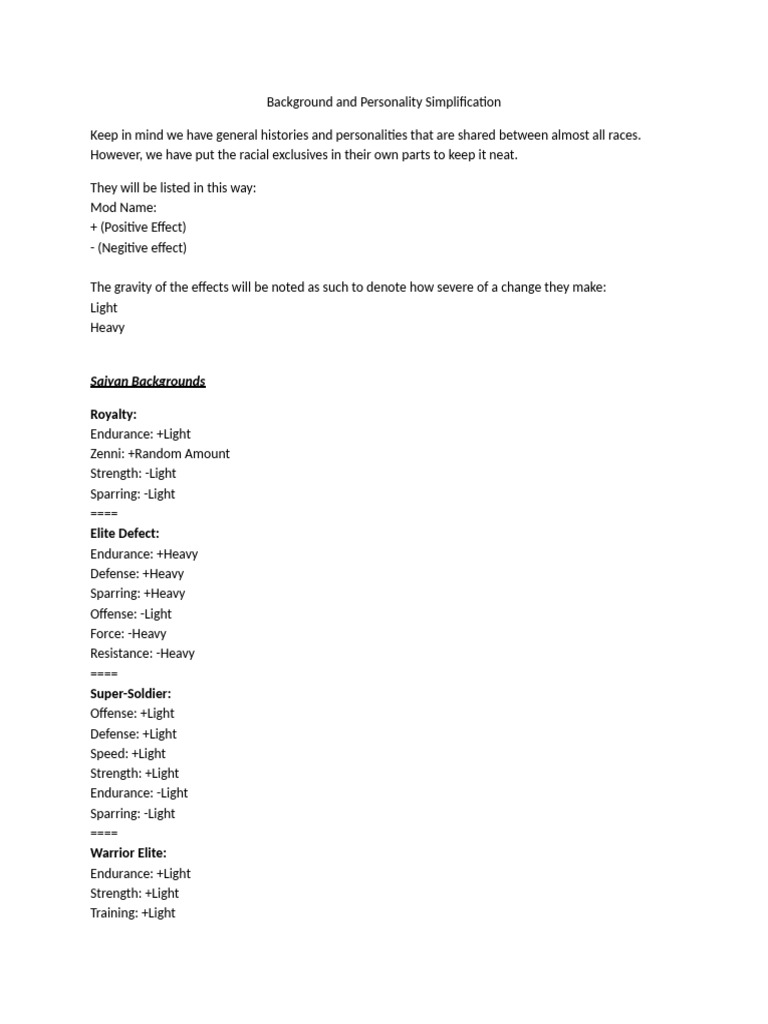 Backgrounds and Personalities Updated-1 | PDF