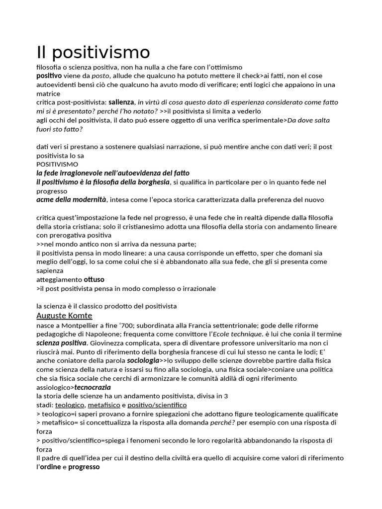 Il Positivismo Filosofia | PDF