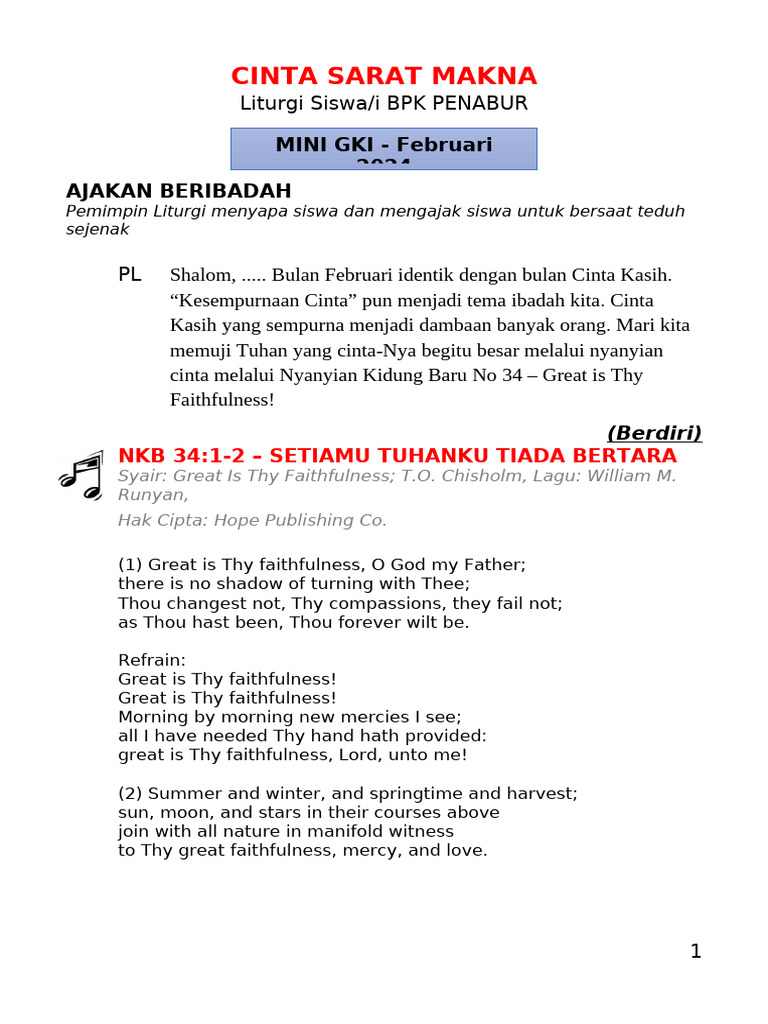 Liturgi PENABUR - Mini GKI | PDF