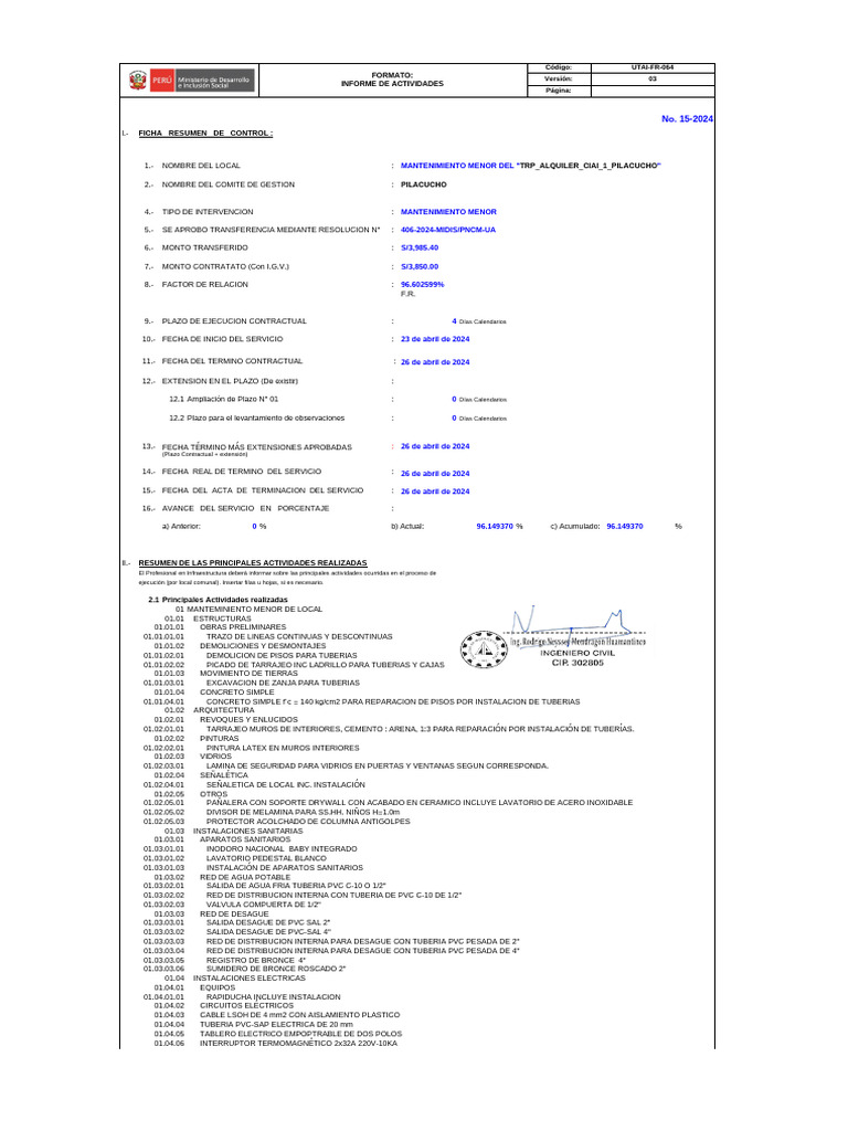 01 - Anexo 41 - INFORME DE ACTIVIDADES - V3. | PDF