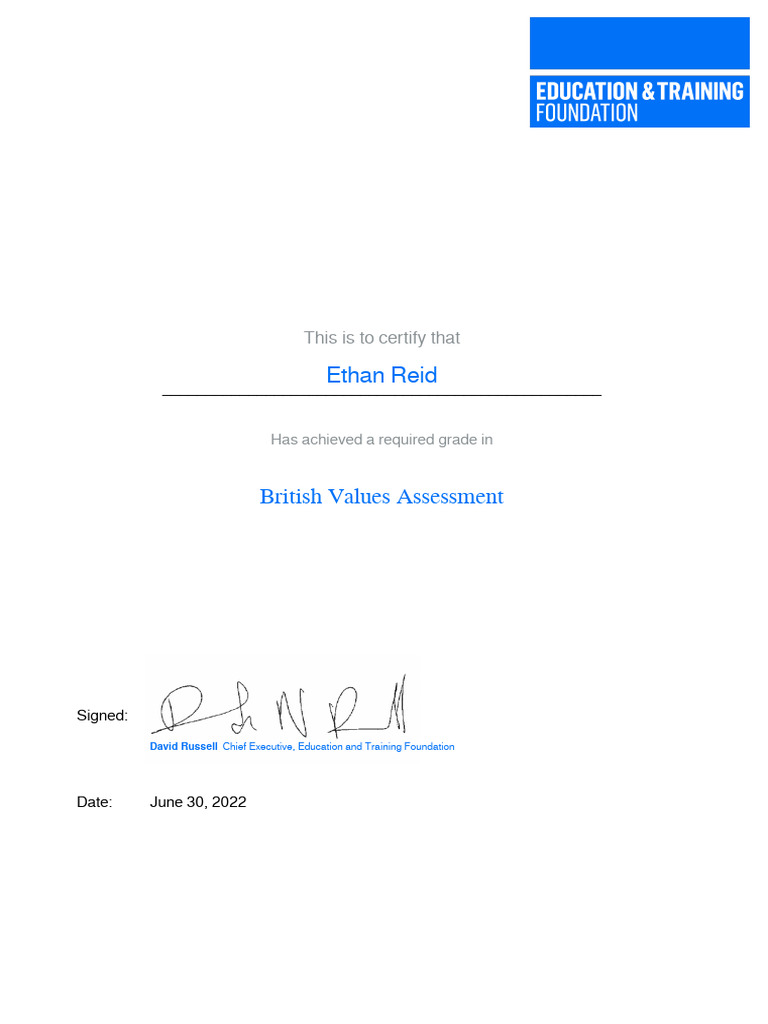 Side by Side - British Values Module Certificate | PDF