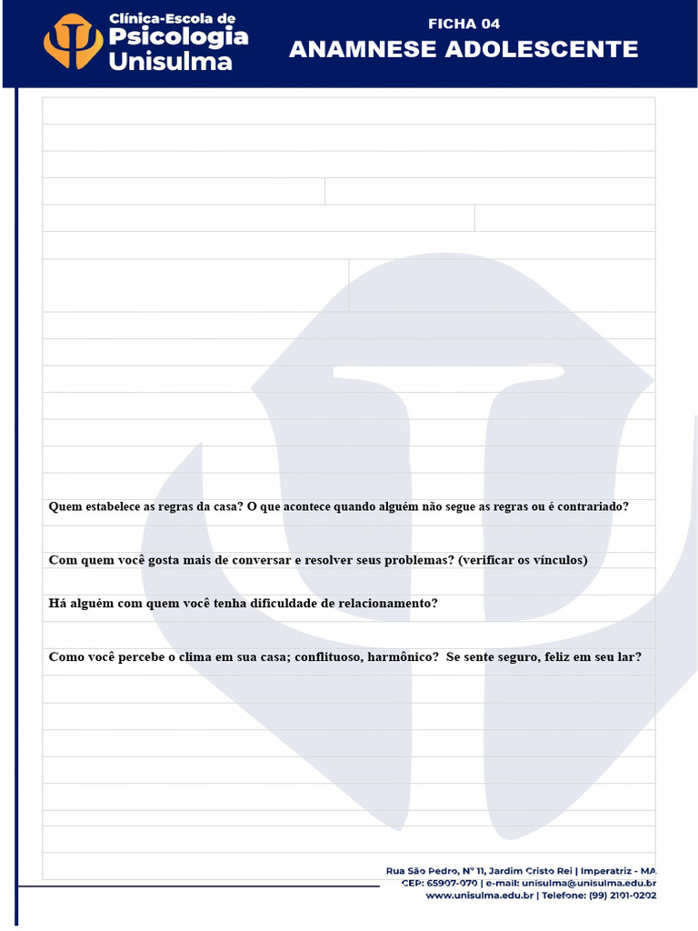 FICHA 04 - ANAMNESE ADOLESCENTE | PDF