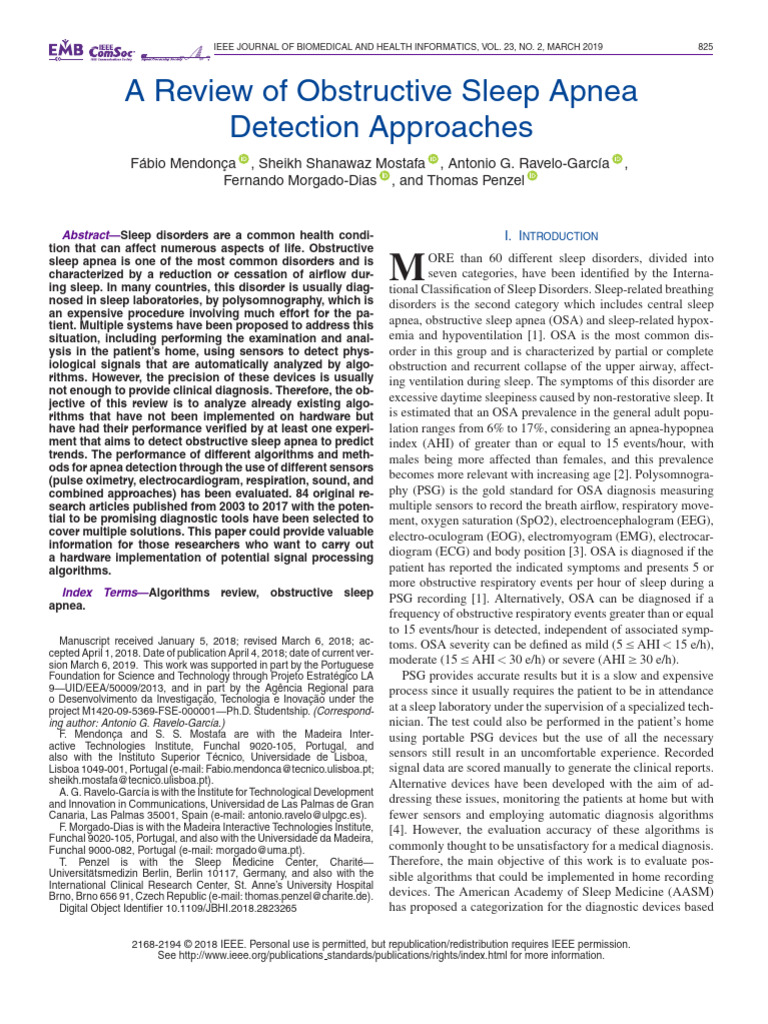 A Review of Obstructive Sleep Apnea Detection Approaches | PDF
