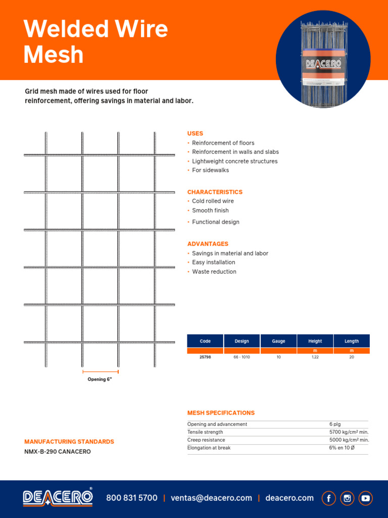 Welded Wire Mesh Deacero Spec Sheet | PDF