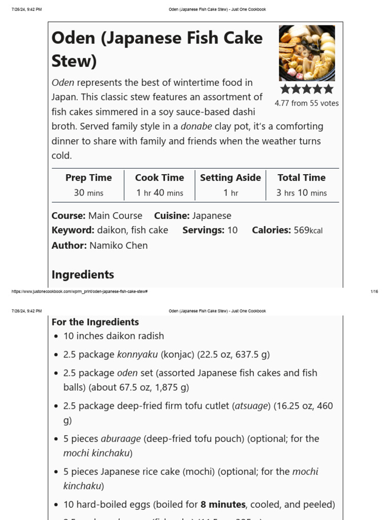 Oden (Japanese Fish Cake Stew) - Just One Cookbook | PDF