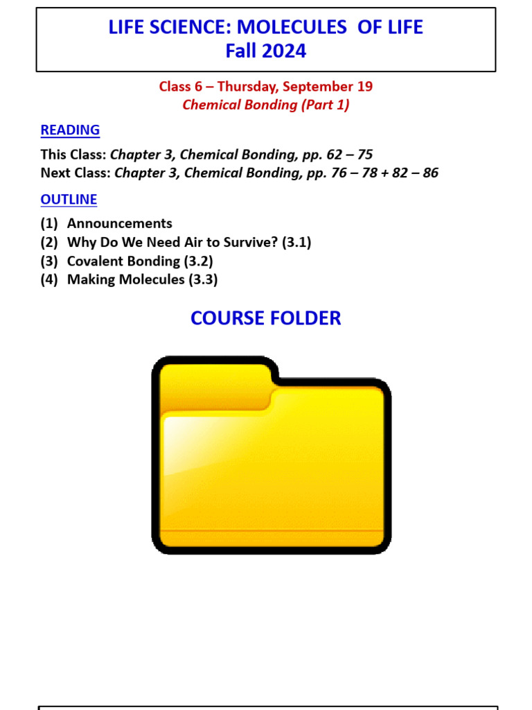 CLASS 6 - Chemical Bonding (Part 1) (CLASS NOTES F24) | PDF