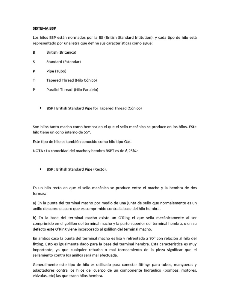 MEDIDAS HILOS SISTEMA BSP | PDF