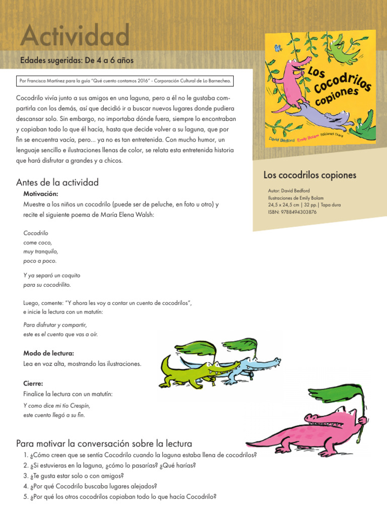 Los Cocodrilos Copiones: Cuento y Actividades | PDF