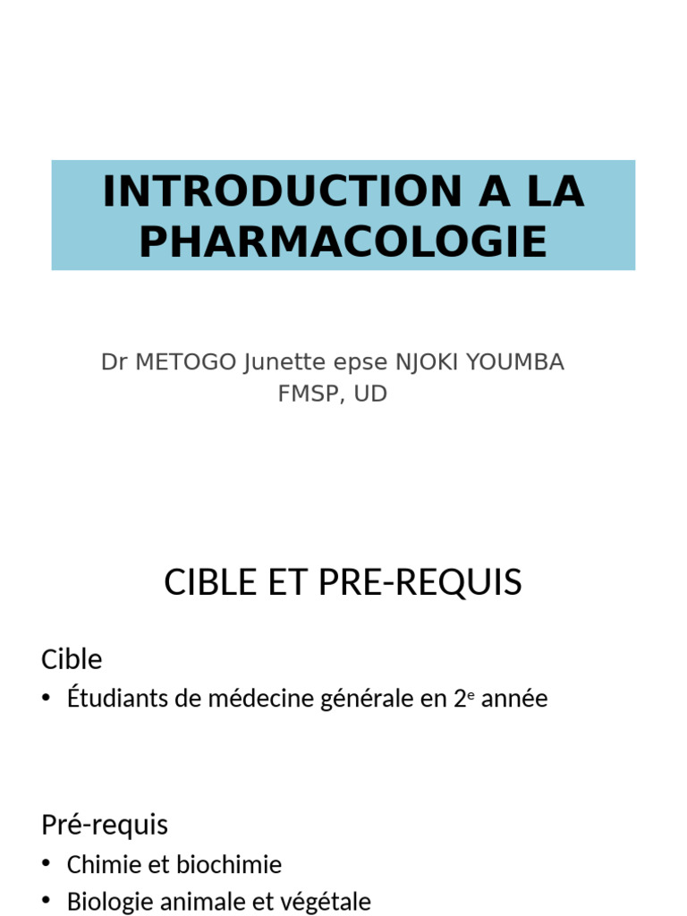 Introduction A La Pharmacologie | PDF