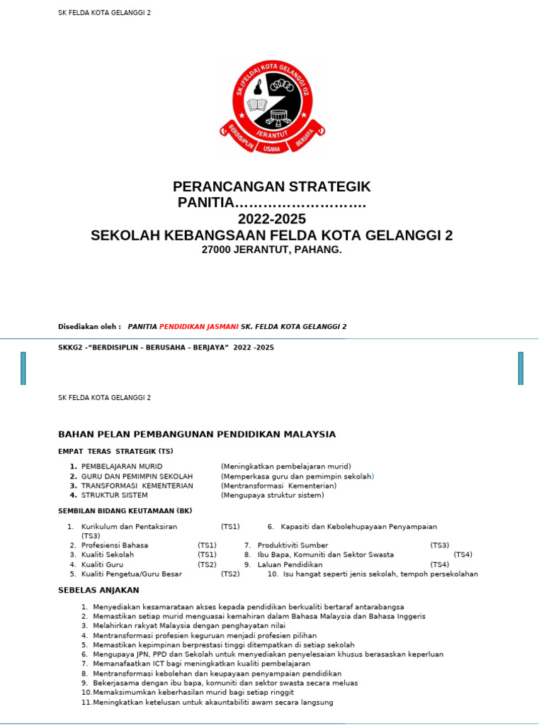 Perancangan Strategik Panitia SKKG 2 | PDF