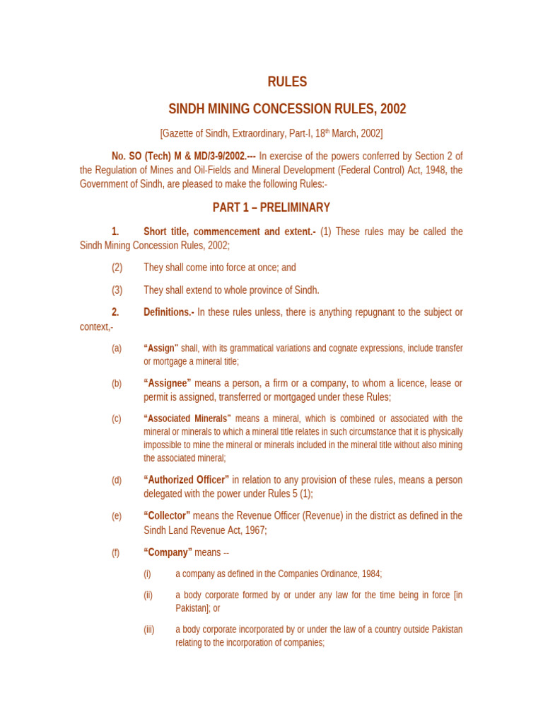 Sindh Mining Concession Rules, 2002 | PDF