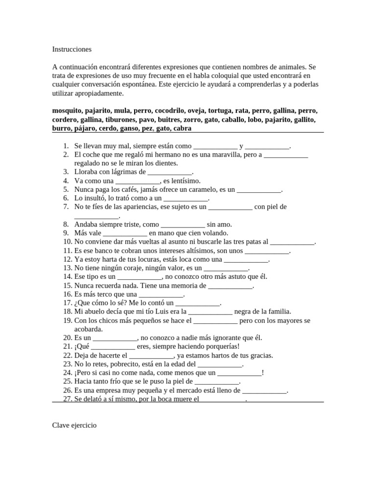 Modismos animales | PDF