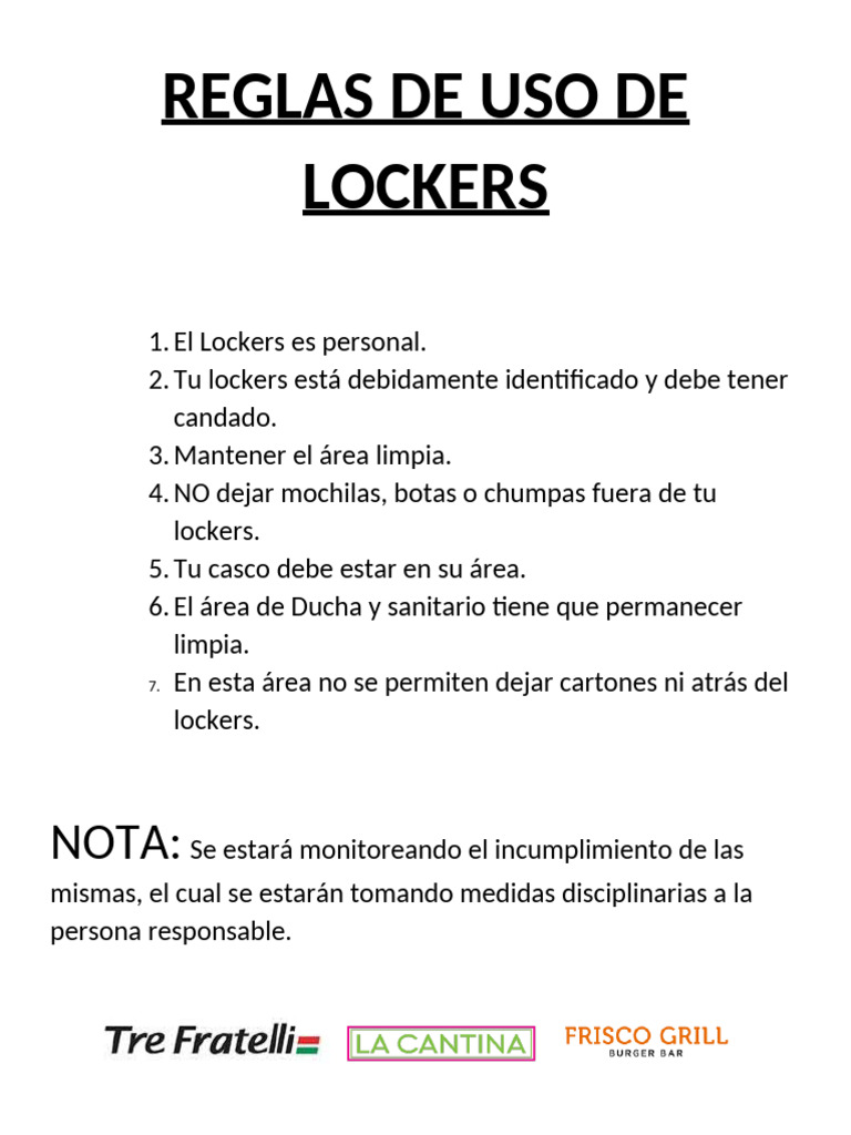 Reglas de Uso de Lockers | PDF