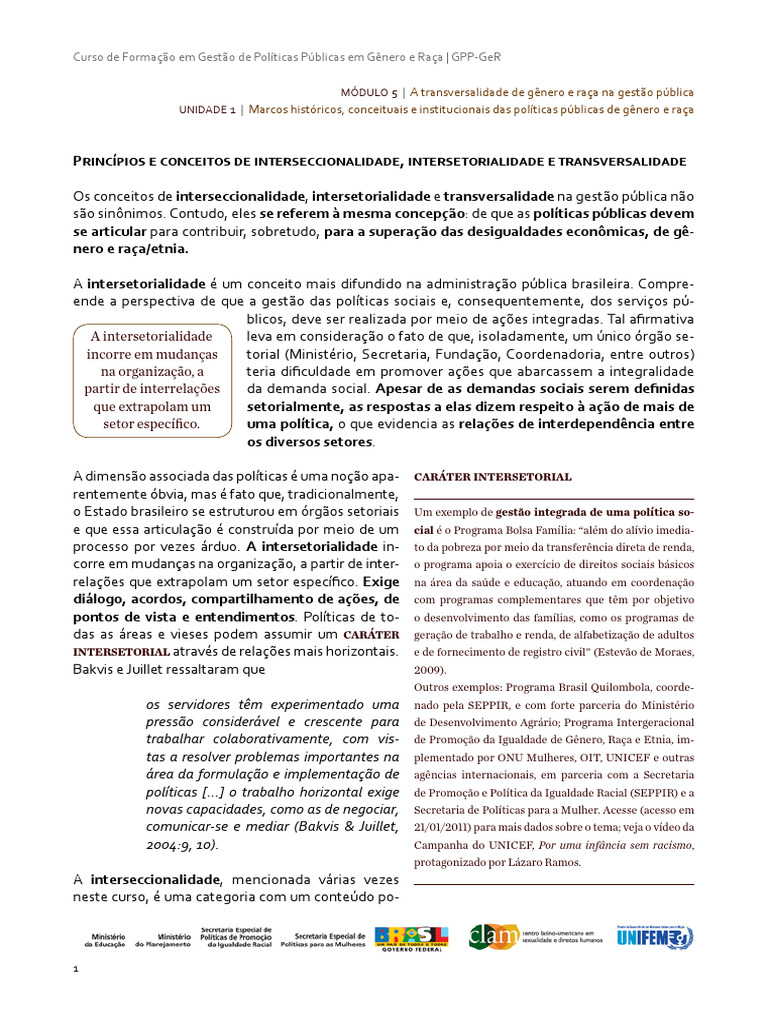 Princípios e Conceitos de Interseccionalidade, Intersetorialidade e ...