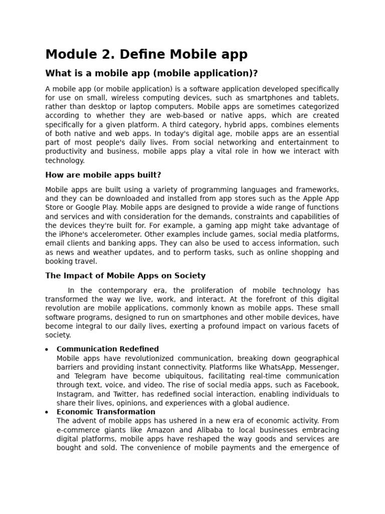 Module 2. Define Mobile App | PDF