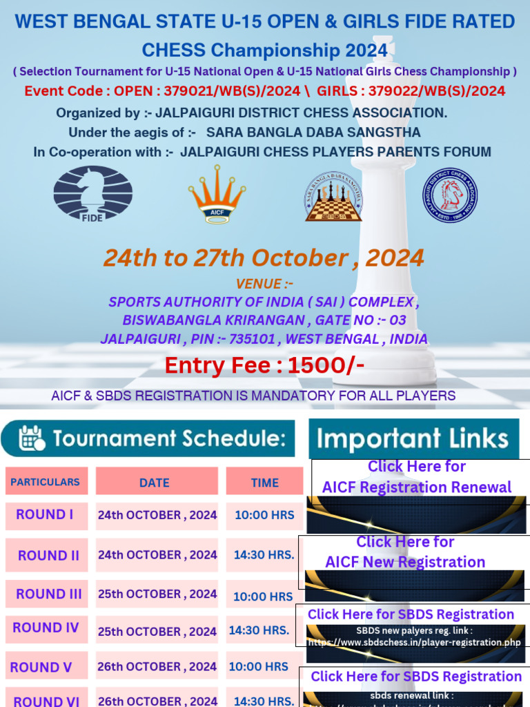 WB State U-15 Boys & Girls Chess Championship | PDF | Abstract Strategy Games | Sports