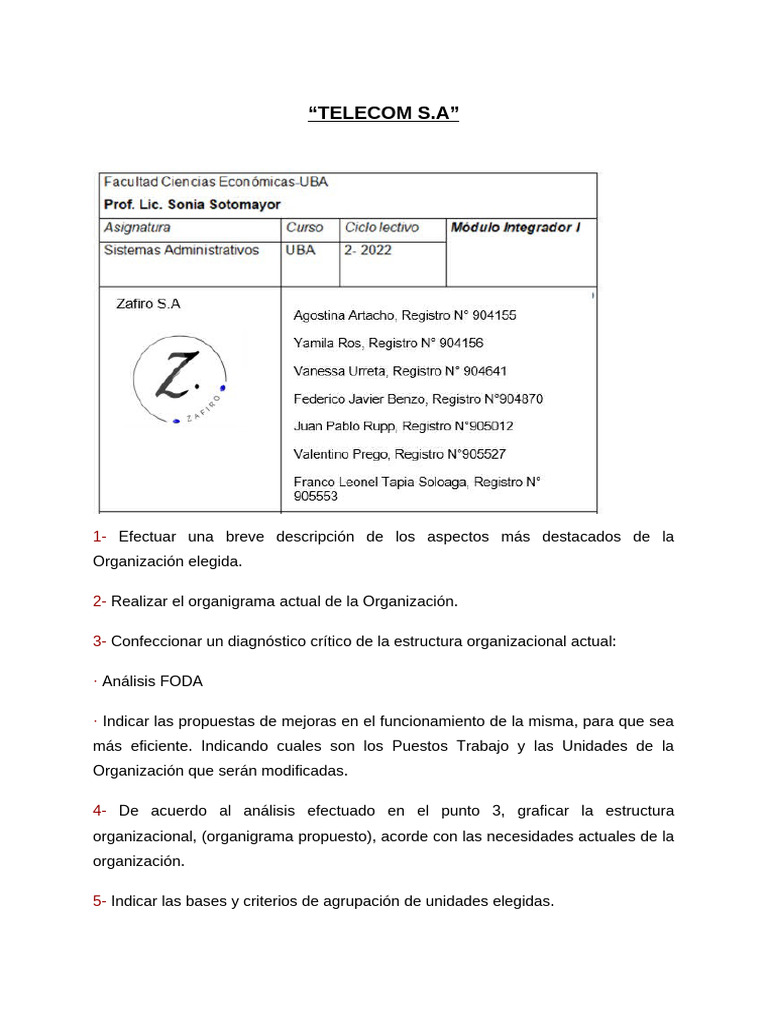 TP Integrador Telecom | PDF