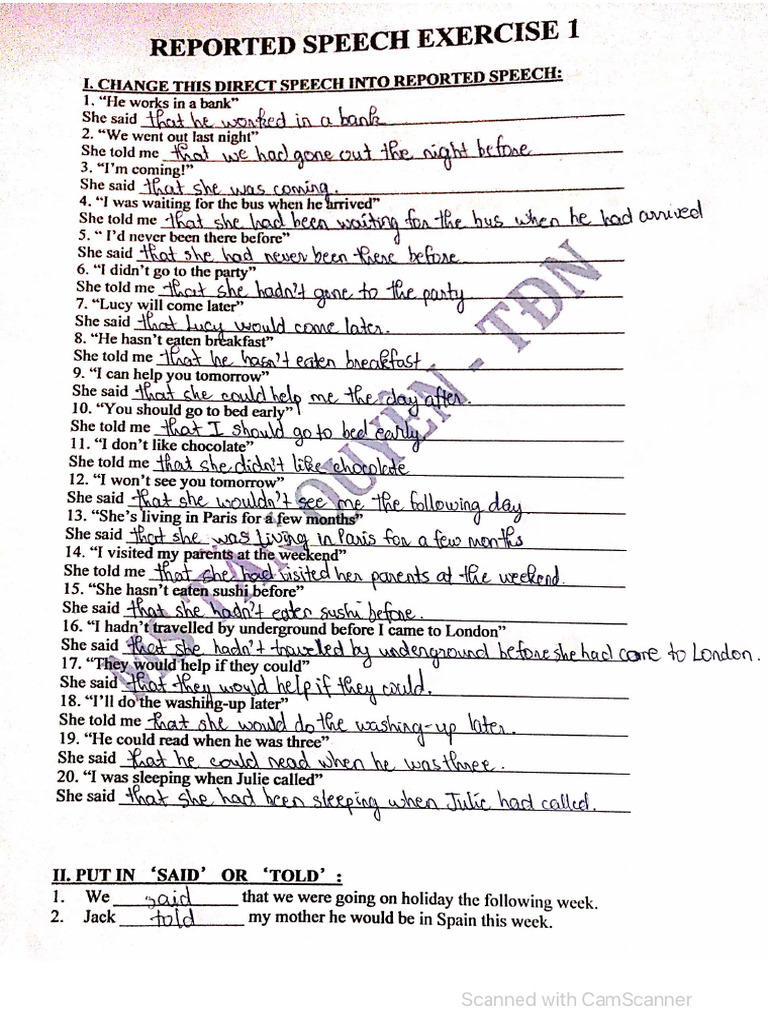 Reported_Speech_-_Exercise_1 | PDF