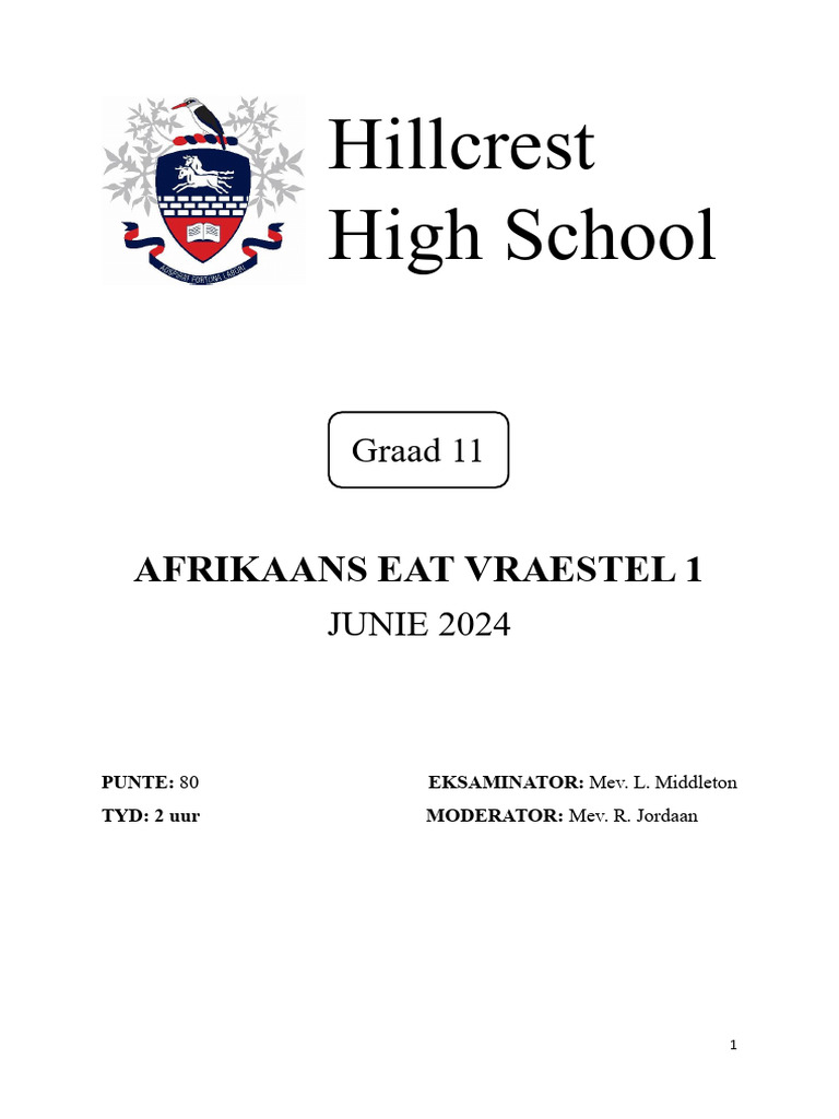 Afrikaans GR 11 P1 June 2024 | PDF