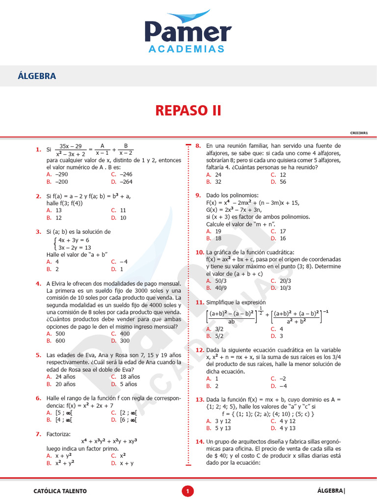 Clase R2 Algebra Ciencias | PDF