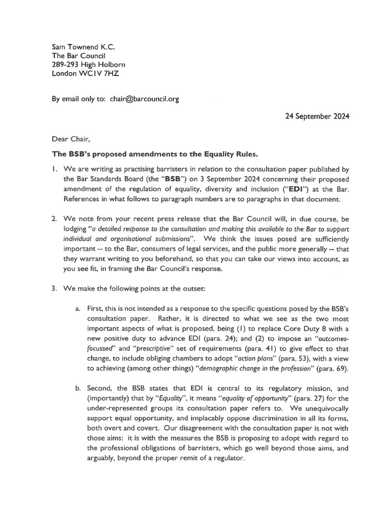 Letter To Bar Council About Regulation | PDF