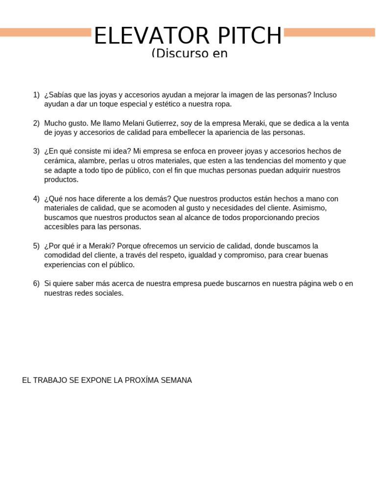 Elevator Pitch | PDF