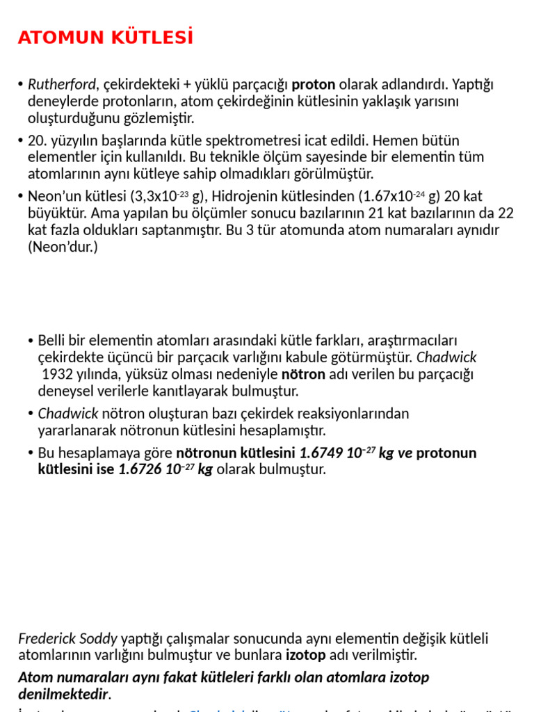 Atomun Kütlesi, Bohr Atom Modeli | PDF