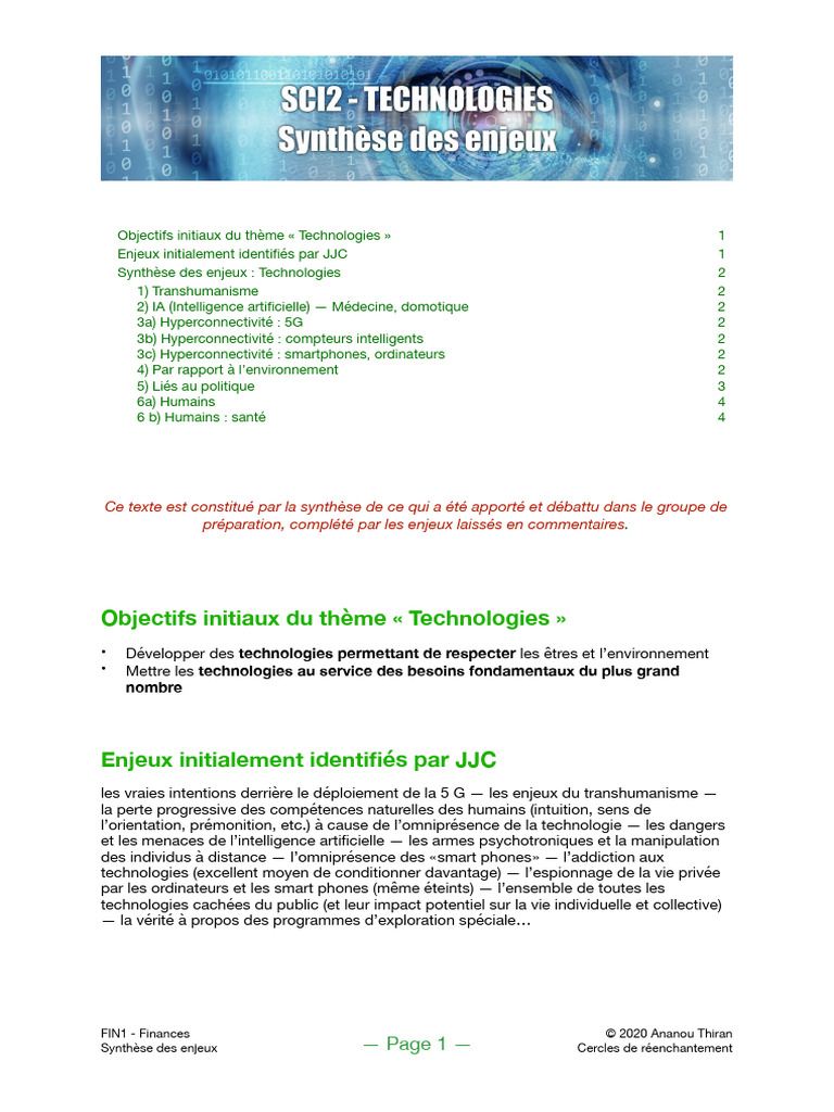 SCI2 Technologie Synthese - Enjeux | PDF