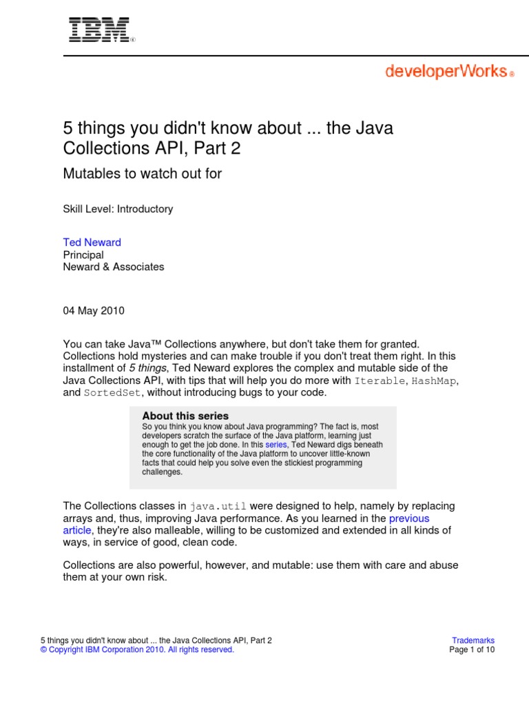 5 Things You Didn't Know About ... The Java Collections API, Part 2 | PDF | Java (Programming ...