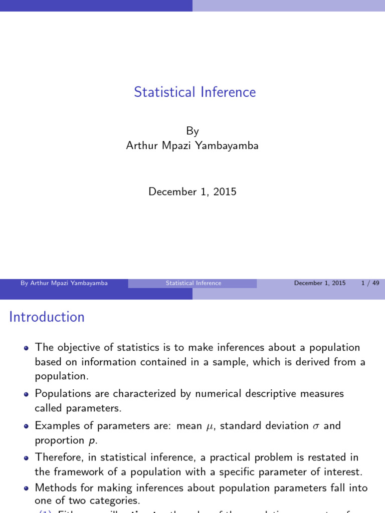 Lecture 8-Intoduction To Statistical Inference | PDF