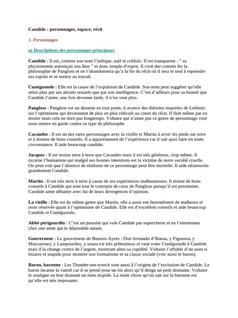 Candide Personnages, Espace, Récit | PDF