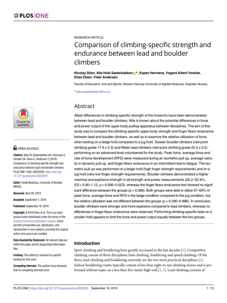 Comparison of Climbing-Specific Strength and Endurance | PDF