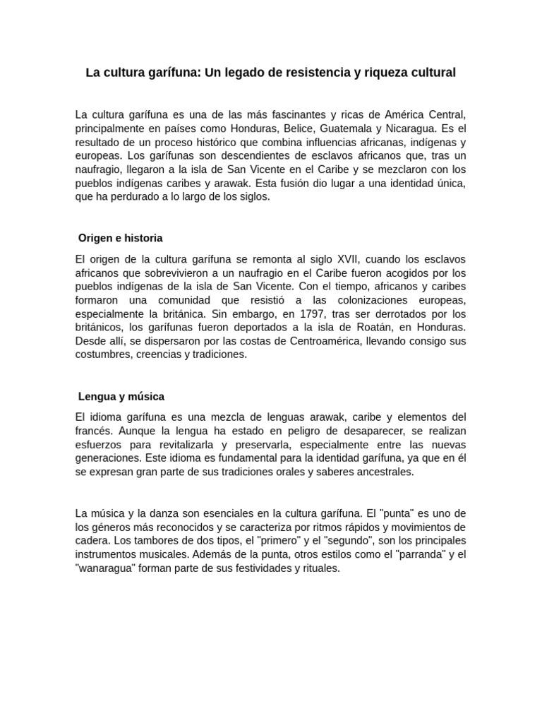 La Cultura Garífuna | PDF