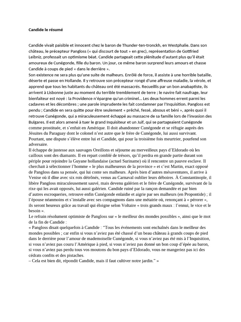 Candide Le Résumé | PDF
