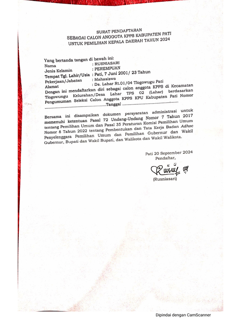 Surat Pendaftaran Kpps | PDF