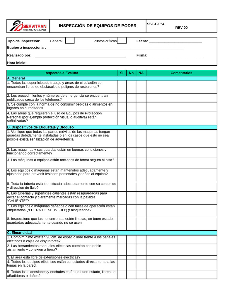 Inspeccion de Equipos de Poder | PDF