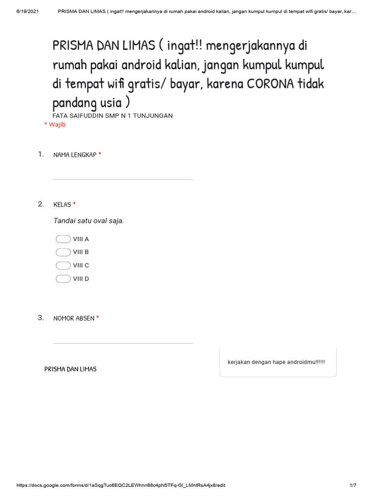 PRISMA DAN LIMAS (TUGAS 2 BAB 3 KELAS VIII) - Google Formulir | PDF
