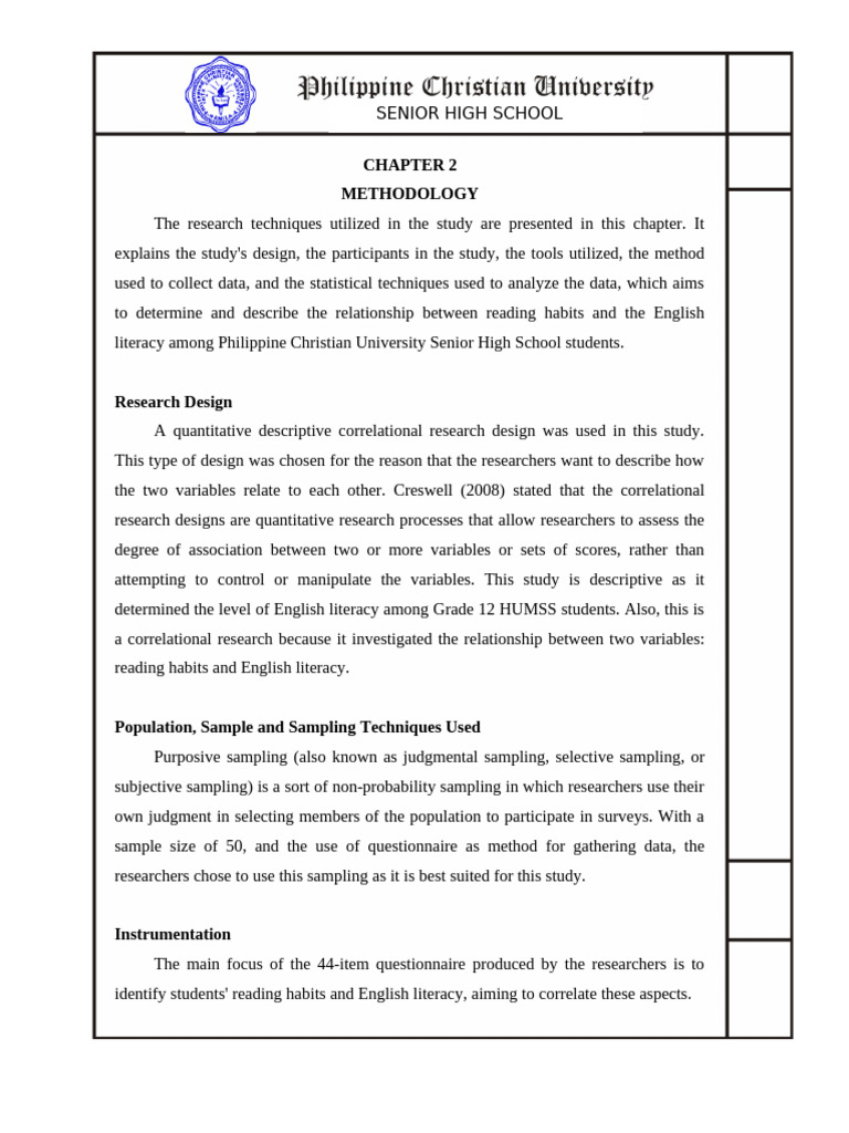 QUANTIFYING THE INFLUENCE OF READING HABITS TO THE ENGLISH LITERACY OF ...