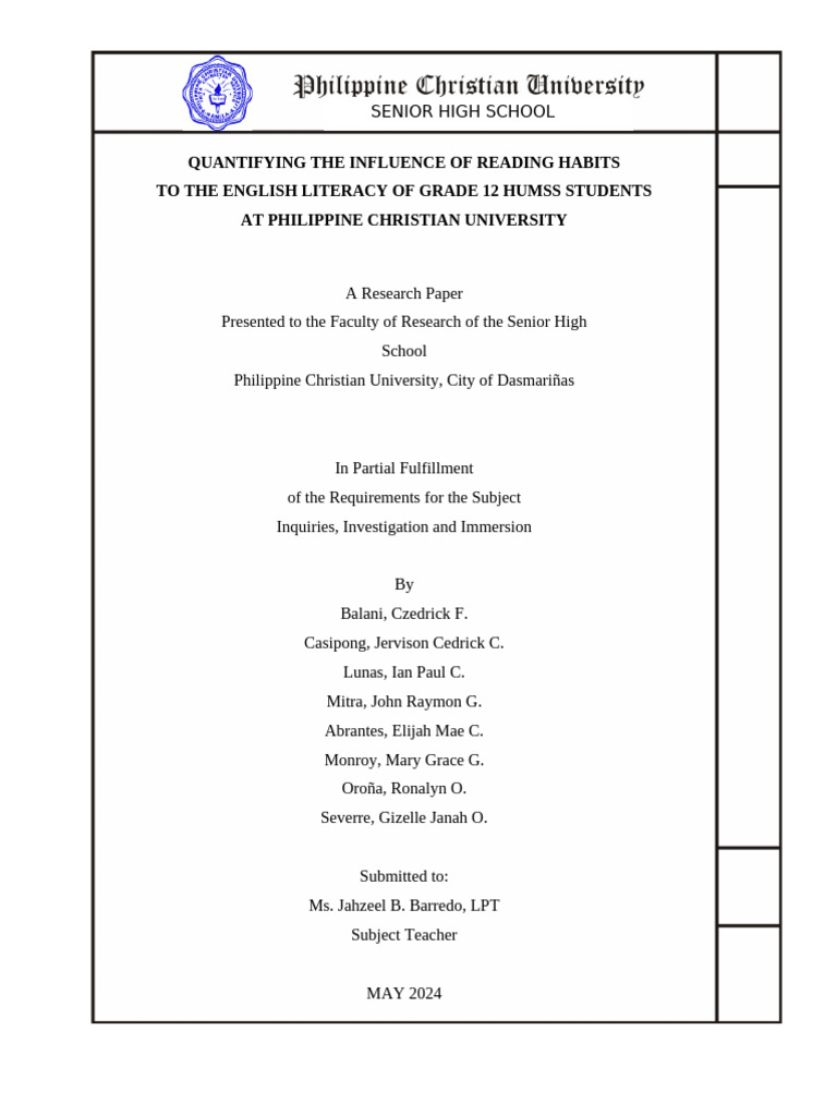 Quantifying The Influence of Reading Habits To The English Literacy of ...