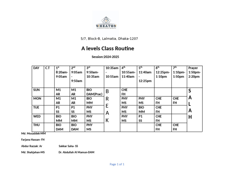 A Levels Class Routine | PDF