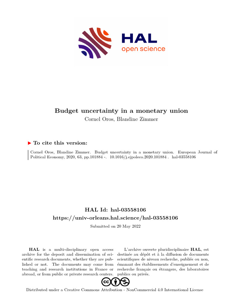 Budget Uncertainty in A Monetary Union | PDF