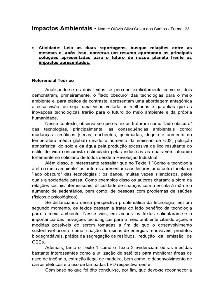 Tecnologia e Meio Ambiente | PDF | Ambiente natural | Ciências e Matemática