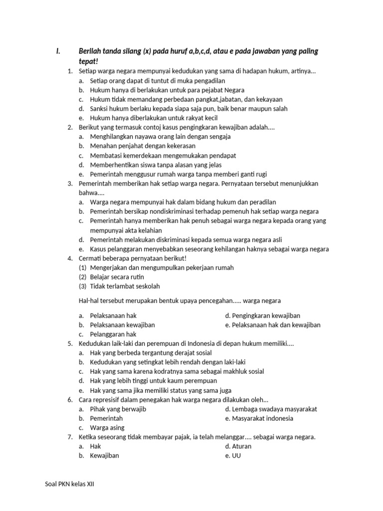 Soal PKN 12 | PDF