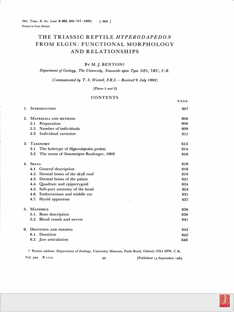 Benton1983 Hyperodapedon Gordoni | PDF