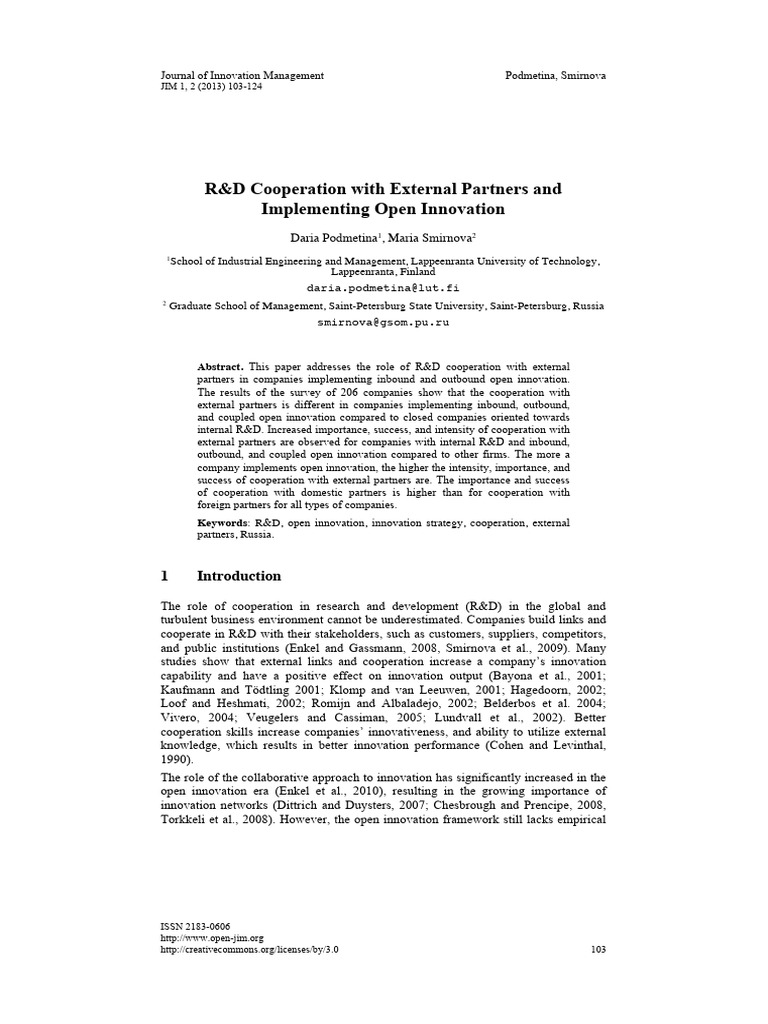 R&D Cooperation in Open Innovation | PDF | Survey Methodology | Innovation